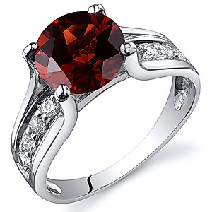 PEORA Garnet Cathedral Solitaire Ring for Women 925 Sterling Silver, Natural Gemstone Birthstone, 2.50 Carats Round Shape 8mm, Size 6