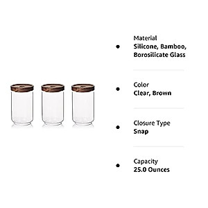 Sweejar 25 oz Glass Canisters with Airtight Bamboo Lid(3 pack), Food Storage Jar for Kitchen, Dry Food Containers for Serving Tea, Coffee, and More
