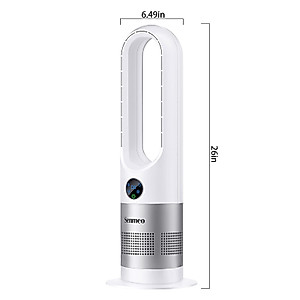 Senmeo Bladeless Fan, 26" Bladeless Tower Fan with Remote, 8 Speeds, 90° Oscillation, 9 Hour Timer, Large LED Display with Auto Off, Easy to Clean, Standing Floor Fan for Bedroom, Home, Office