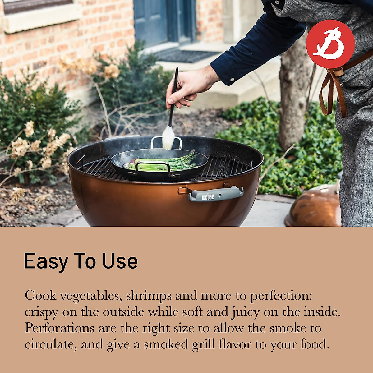 De Buyer Blue Carbon Steel Perforated Outdoor Fry Pan With 2 Handles - 2mm Thick - 11” Diameter, 8.3” Cooking Surface - Oven Safe - Naturally Nonstick - Made in France