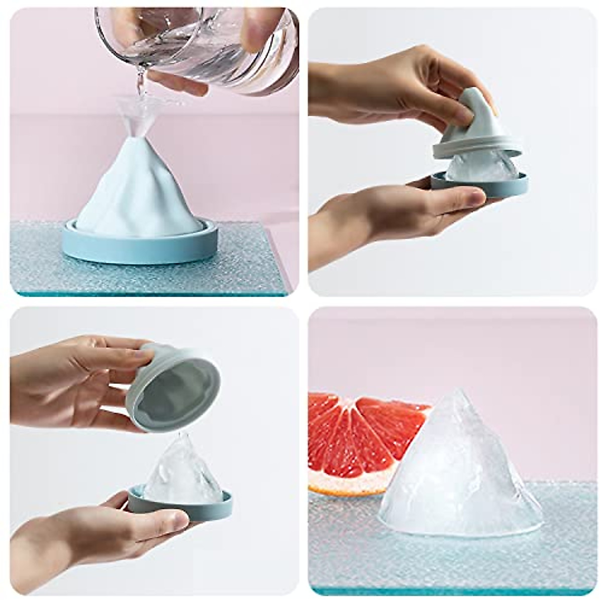 Large Whiskey Ice Cube Molds, Cocktail Ice Cube Tray, Silicone Ice Mountain Shaped Ice Molds, Fun Shapes Candy Molds, Big Ice Mold for Cocktails, Whiskey, Bourbon, Candy, Chocolate BPA Free 3 Pack