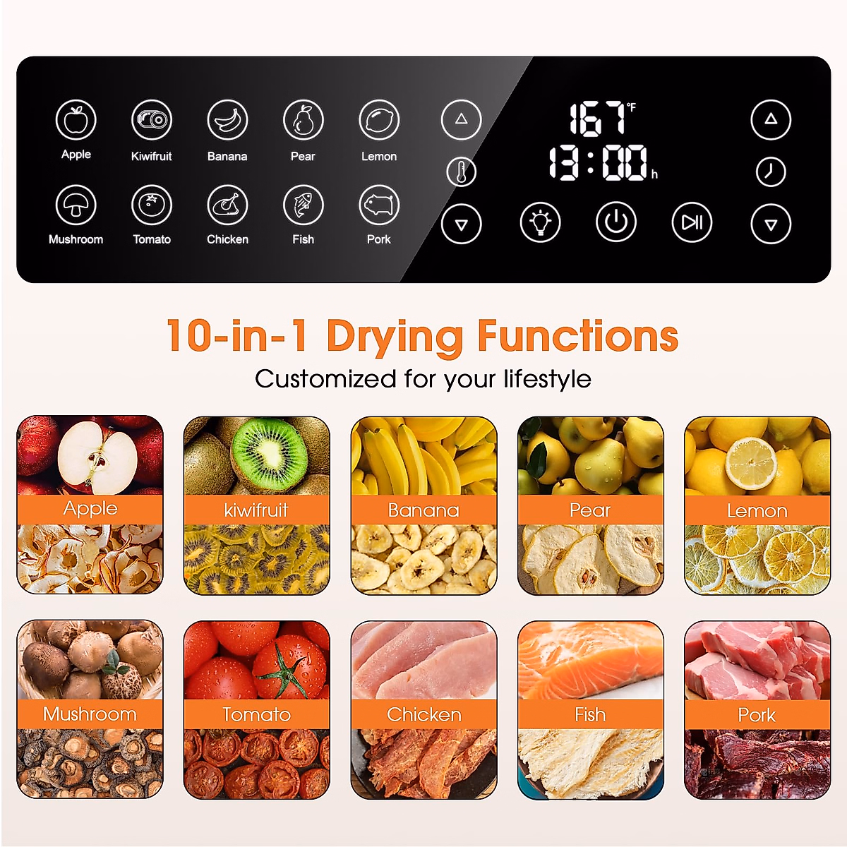 Food Dehydrator Machine, 12-Trays Stainless Steel Digital Food Dryer for Home,10 Presets, 48H Timer and Temperature Control, 850W Dehydrators for Food and Jerky, Dog Treats,Meats & Veggies
