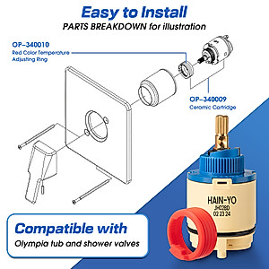 Enhon Pressure Balance Ceramic Disc Cartridge Replacement for OP-340009, Faucet Cartridge Replacement Compatible with Olympia Tub and Shower Valves