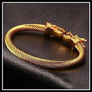 Mgutillart Punk Rock Titanium Steel Animal Dragon Head Cuff Bracelet