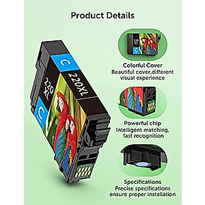 SEOKOK Remanufactured Ink Cartridge Replacement for Epson 220 XL 220XL T220XL, Used for WF-2760 WF-2750 WF-2630 WF-2650 WF-2660 XP-320 XP-420 XP-424 Printer,5Pack