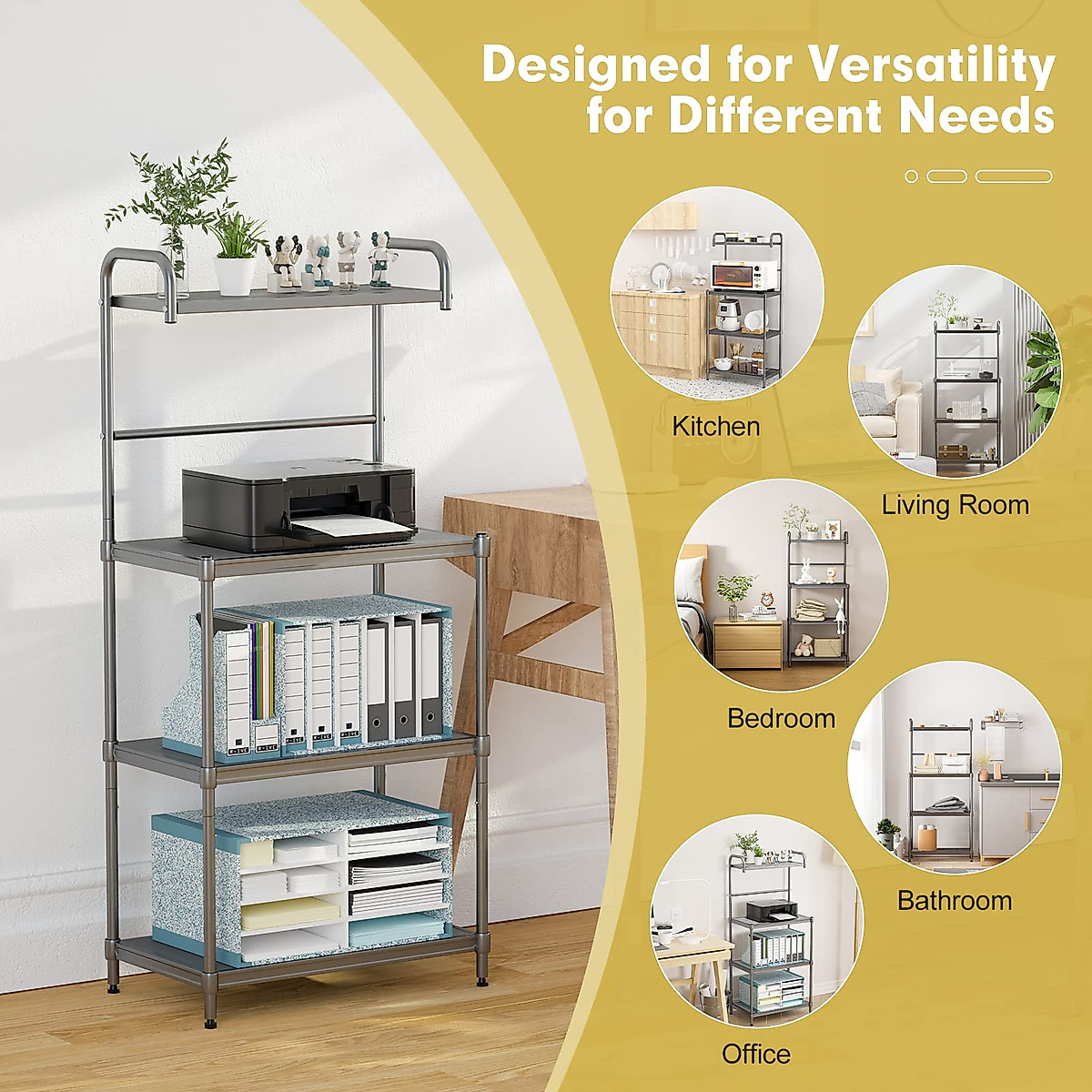 MEDIMALL Bakers Rack for Kitchen with Storage, 4-tier Microwave Stand, Microwave Cart Storage Rack Coffee Bar with Mesh Wire Metal Shelves, Kitchen Stand Oven table, 23.5" L x 13.5 W x 53.5 H (Grey)