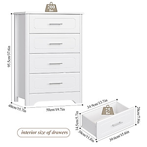 HITHOS Modern 4 Drawer Dresser for Bedroom, White Narrow Dresser Chest with Deep Drawers, Wood Chest of Storage Drawers, Tall Nightstand for Living Room, Bathoom, Entryway, Hallway, White