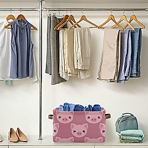 Kigai Pink Pig Cartoon Storage Baskets Rectangle Foldable Canvas Fabric Organizer Storage Boxes with Handles for Home Office Decorative Closet Shelves Clothes Storage