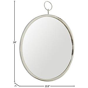 Amazon Brand – Rivet Round Glass Hanging Wall Mirror, 30 Inch Height, Silver Finish