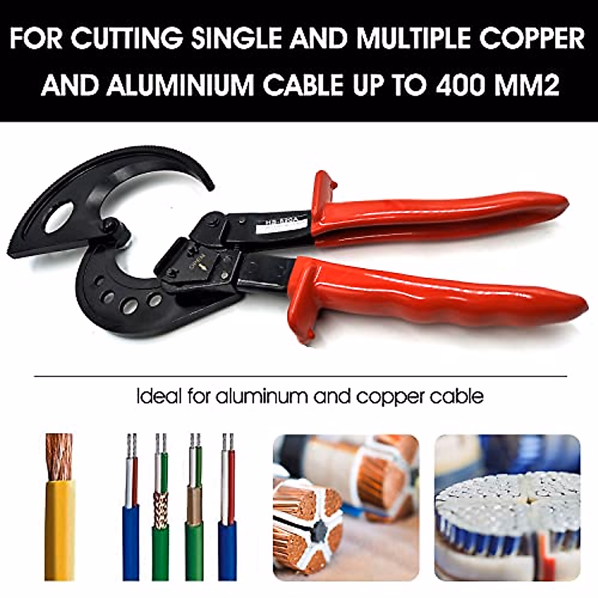 Ratcheting Cable Cutter, 400mm2 Aluminum Copper Wire Cutters for Cutting electrical wire as Ratchet Wire Cutters (400mm2)