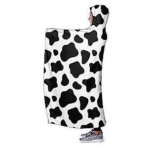 Black and White Cow Hoodie Blanket Wearable Throw Blankets for Couch Blanket Hooded for Baby Kids Men Women