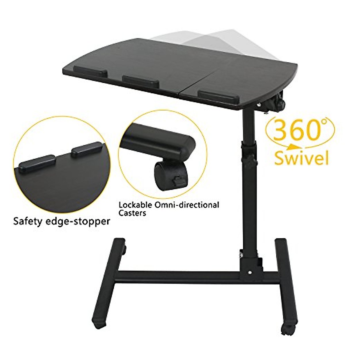 Epetlover Portable Swivel Laptop Table Desk Adjustable Angle & Height Rolling Stand Tiltable Tabletop Desk Laptop Notebook Sofa/Bed Side Table Hospital Table Stand W/Lockable Casters