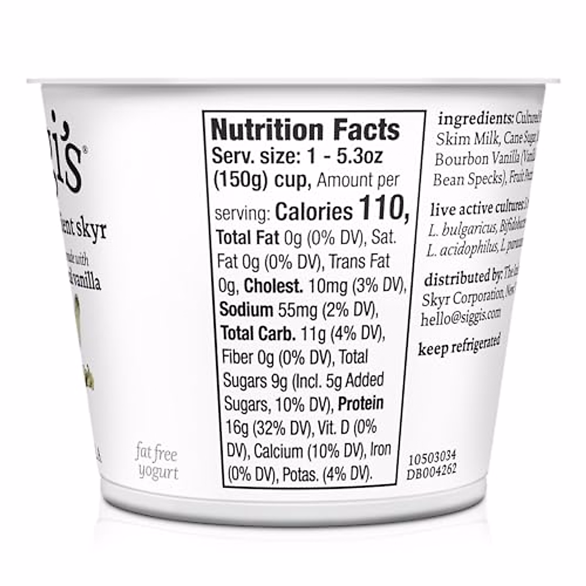 siggi’s® Icelandic Strained Nonfat Yogurt, Vanilla, 5.3 oz. Single Serve Cup – Thick, Protein-Rich Yogurt