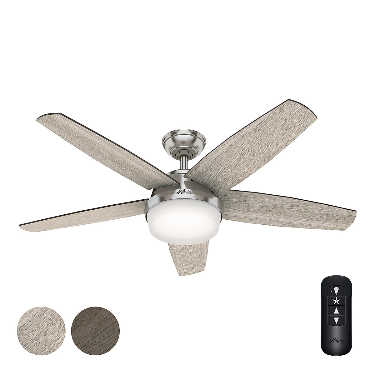 Hunter Fan 52 inch Contemporary Brushed Nickel Indoor Ceiling Fan with Light Kit and Remote Control (Renewed)