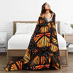 LIVE & LOVE Microfleece Blanket Throw Blanket Heaps of Orange Monarch Butterflies Printed Ultra Soft Lightweight Cozy Warm Microfiber Fuzzy Blanket for Bed Couch Living Room All Seasons