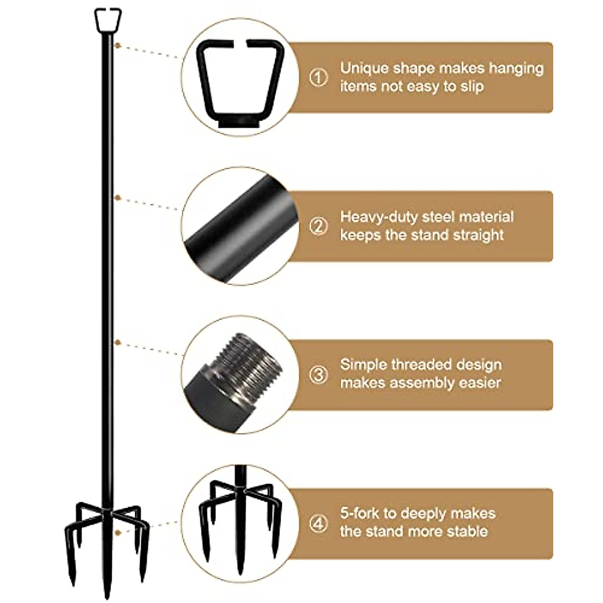 Queension 10ft Outdoor String Light Pole for Outside String Lights, Garden Lawn Metal Lighting Stand for Holiday Parties Bistro Weddings, 2pack