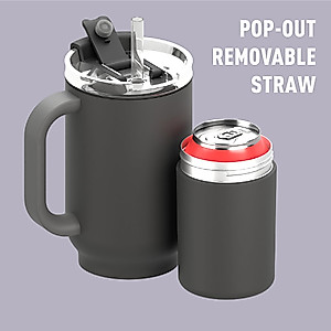 ASOBU DUPLEX 2-in-1 Travel Mug and Beer Can Holder Enjoy hot and cold drinks simultaneously -22 oz Hot Coffee or Tea Tumbler with Attached 12 oz Cold Can Holder for Beer or Soda, Black