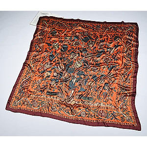 corciova Large Lightweight Women Square Designer Silk Scarf Shawl Pashmina Wrap 53 x 53 Safety Orange Burgundy Florals