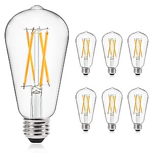 Ascher Vintage LED Edison Bulbs 60 Watt Equivalent, Eye Protection Led Bulb with 95+ CRI, Bright Warm White 2700K, Non-Dimmable, ST58 Antique LED Filament Bulbs, E26 Medium Base, Pack of 6