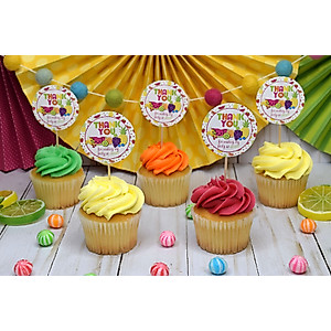 Tutti Fruitti Birthday Party Thank You Sticker Labels, 40 2" Party Circle Stickers by AmandaCreation, Great for Party Favors, Envelope Seals & Goodie Bags