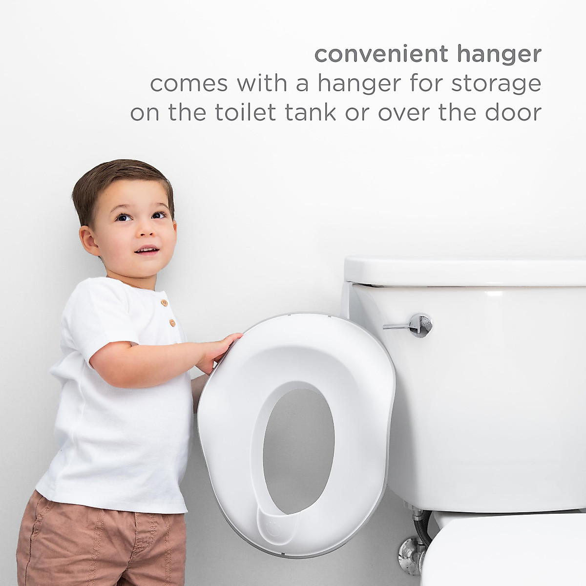 Ubbi Adjustable Toilet Trainer for Toddlers in Potty Training with Built-in Handles and Bonus Potty Hook for Easy Storage, Gray