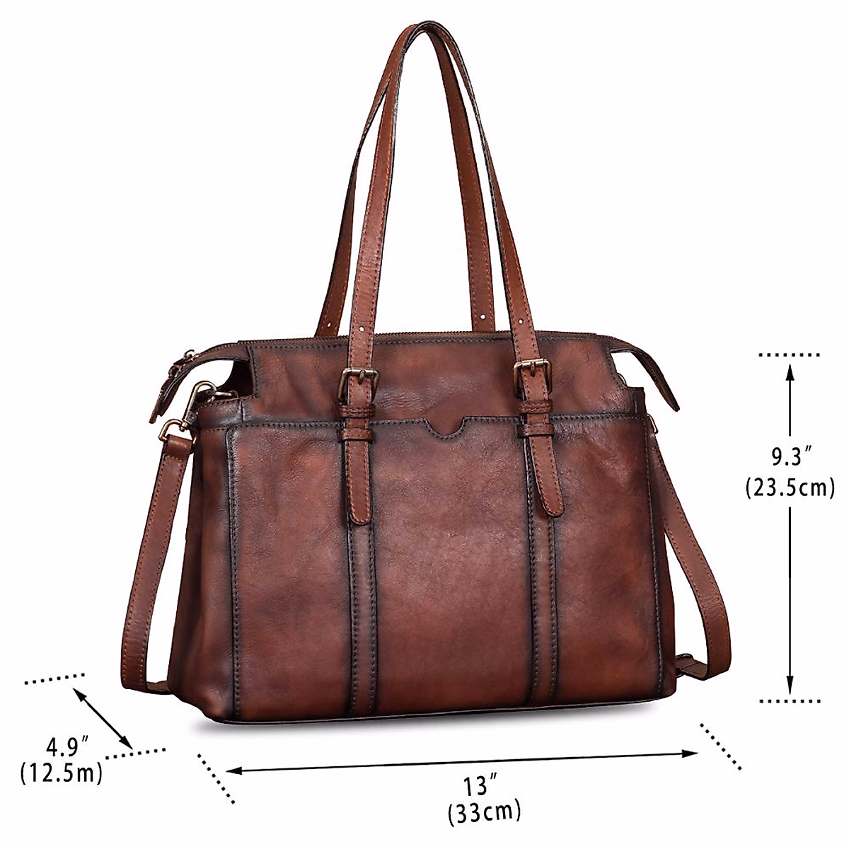 IVTG Genuine Leather Handbag for Women Vintage Handmade Top Handle Bag Crossbody Satchel (Coffee)