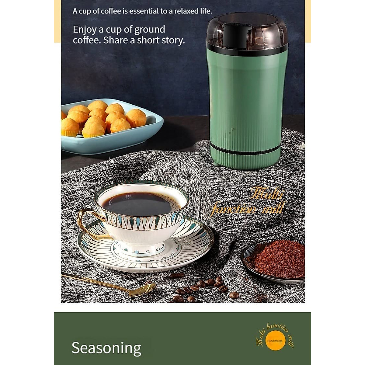 GTUOXIES Electric Grinding Miller, Portable Grain Grinder, Household Flour Miller, Fine Milling, Dry and Hard Grinding for Coffee, Spice, Pepper Beans and More, Stainless Steel Blades (Green)