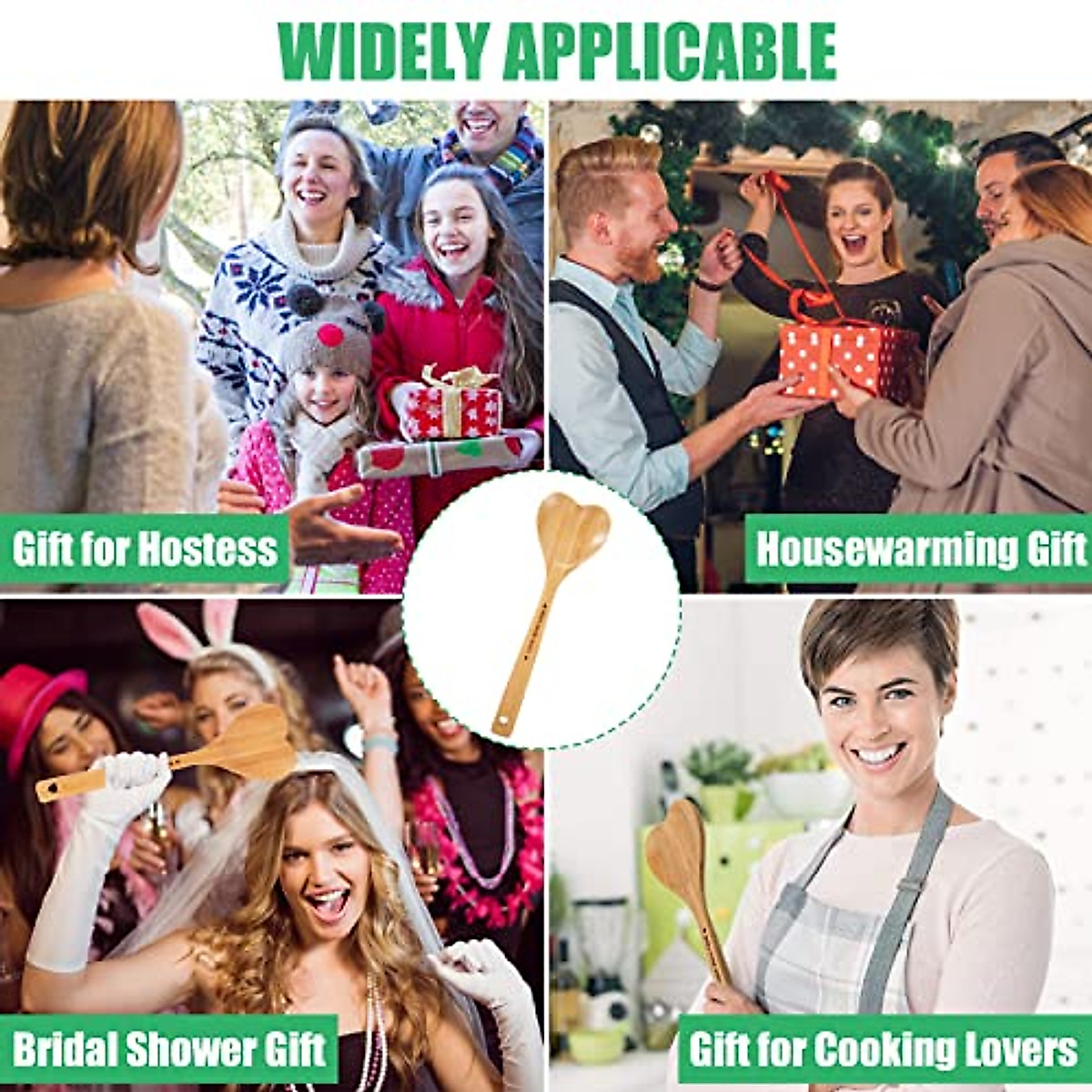 Wooden Heart Spoons - Heart Shaped Bamboo Spoon Kitchenware for Cooking with Love, Unique Mother's Day Gifts for Cooks Hostesses Mom Grandma Wife Weddings House Warming Kitchen Accessories