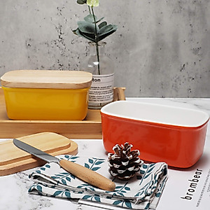 amHomel Butter Dish with Lid for Countertop, Ceramic Butter Container with Cover, Farmhouse Butter Holder, Large Butter Keeper Holds up to 2 Sticks, Set of 2(Orange, Yellow)