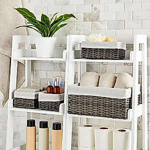 Set of 4 Wicker Storage Baskets with Liners for Shelves, Decorative Woven Nesting Bins for Organizing Pantry, 2 Sizes (Grey)