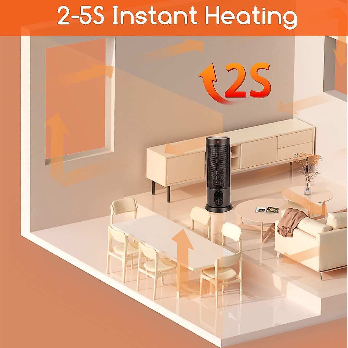 Portable Space Heater for Indoor Use, 250 ft² 1500W Ceramic Oscillating Heater with Thermostat, Tip-Over and Overheat Protection for Office and Room