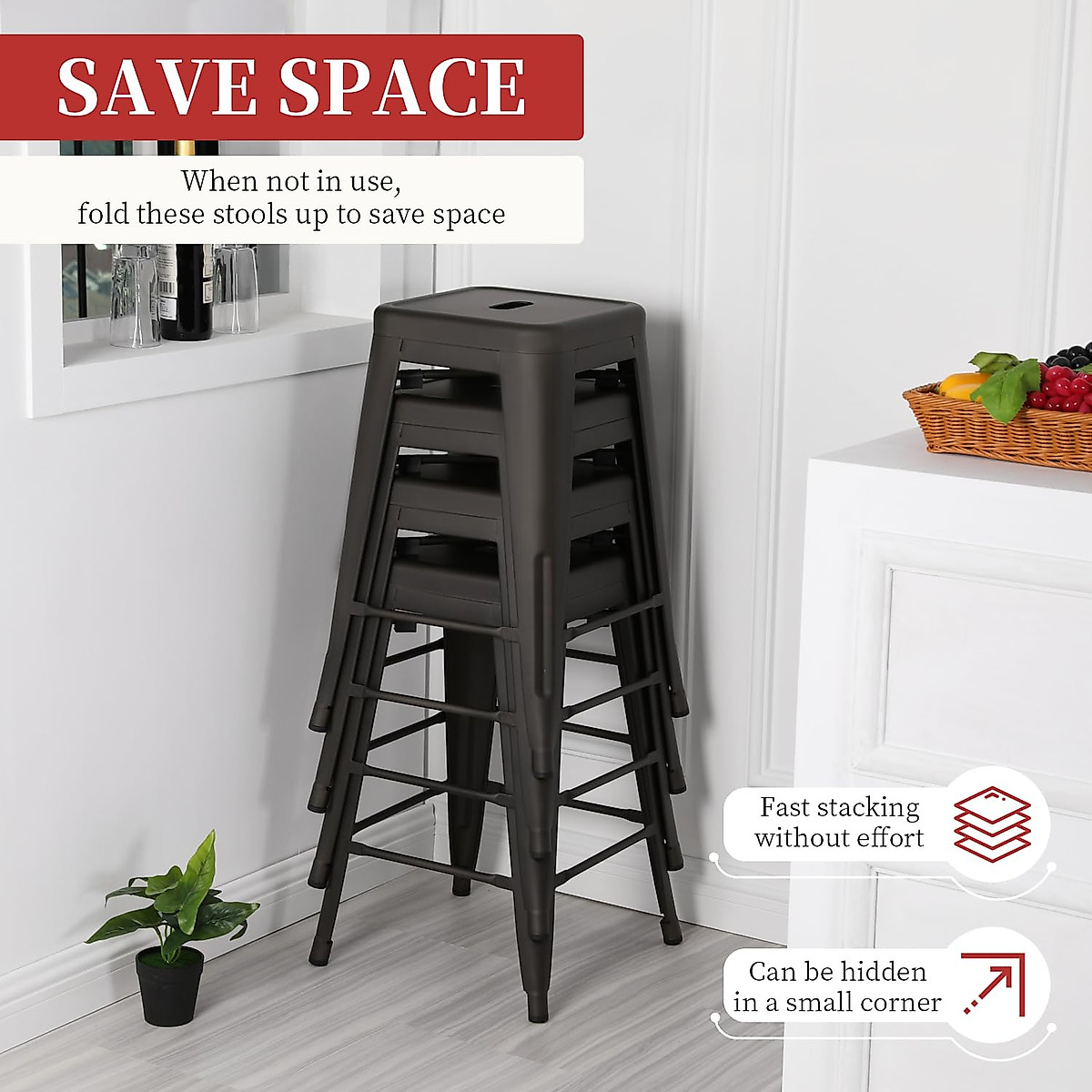 FDW Metal Bar Stools Set of 4 Counter Height Bar Stools 24 Inches Industrial Bar Chairs Patio Stool Stackable Backless Stool Indoor Outdoor Metal Kitchen Stools Bar Chairs (Bronze, 24")