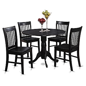 Pemberly Row 5-Piece Wood Dining Set with 42 Inch Round Table and Slatted Back Dining Chairs in Black