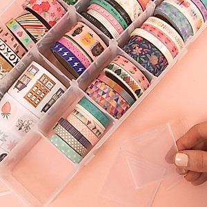 Craftelier - Washi Tapes Organiser Box | Transparent with Adjustable Compartments | Box Size: 28 x 17 x 5,6 cm - Minimum Compartment Size: 5,5 x 5,5 cm
