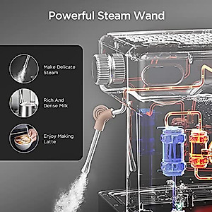 Geek Chef Espresso Machine, 20 Bar Coffee Machine, Fast Heating Automatic, Latte & Cappuccino Maker with Milk Frother Steam Wand, 1.8L Water Tank, Temperature Display, Stainless Steel