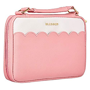 Christian Art Gifts Women's Fashion Bible Cover Blessed, Pink/White Scalloped Faux Leather, Large