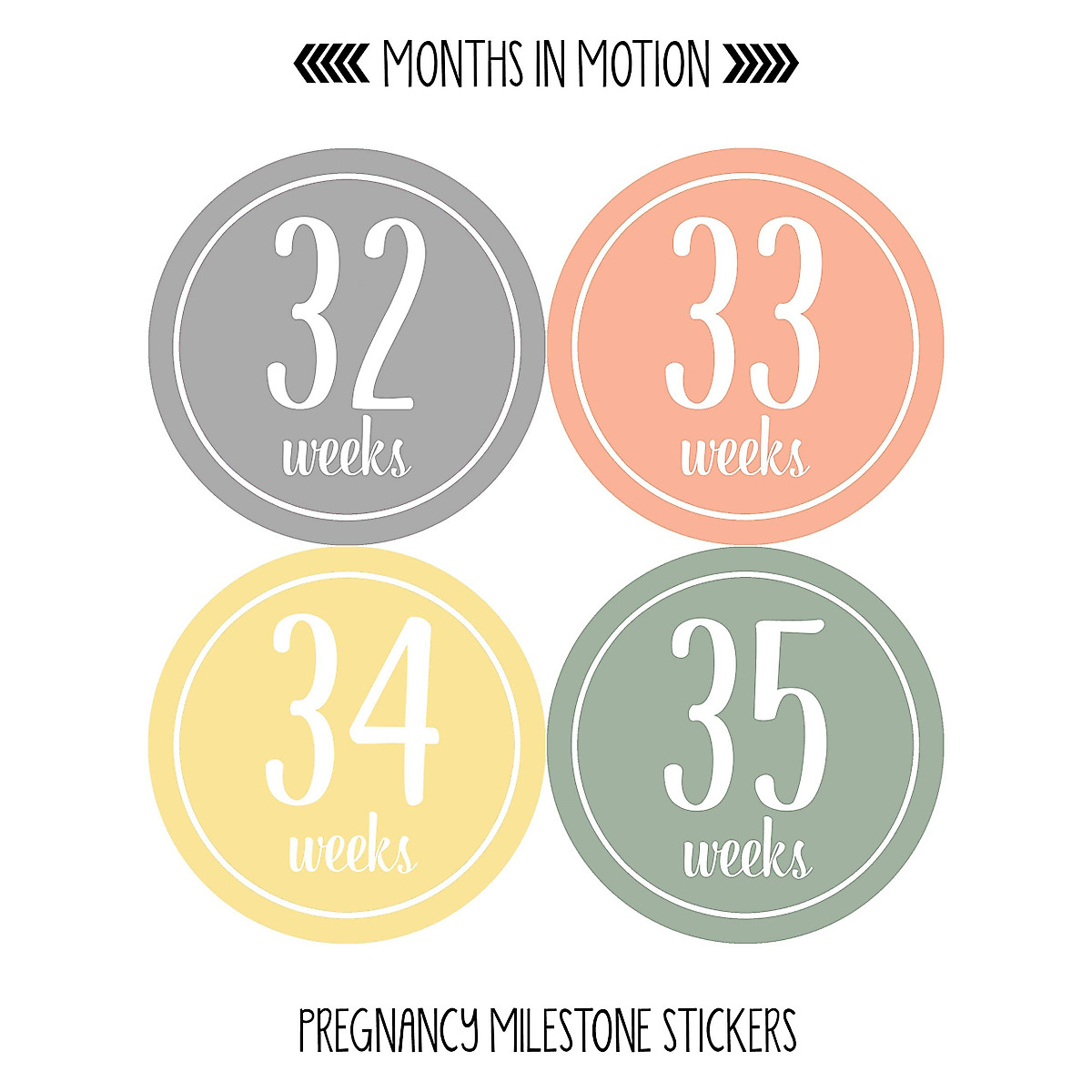 Months In Motion Pregnancy Weekly Belly Growth Stickers Pregnant Expecting Maternity Keepsake - Baby Bump - Large Set of 36 Weekly Photo Sticker