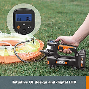 Worx WX092L 20V 2.0Ah 2 in 1 Cordless Inflator Battery and Charger Included, max. 10 Bar, Digital pressure display