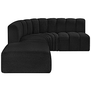 Meridian Furniture 102Black-S5C Arc Collection Modern | Contemporary Modular Sofa with Rich Black Boucle Fabric, Deep Channel Tufting, Modular Design, 127" W x 61" D x 30" H, Black