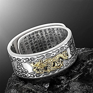TOWELL Adjustable FENG Shui PIXIU MANI Mantra Protection Wealth Ring