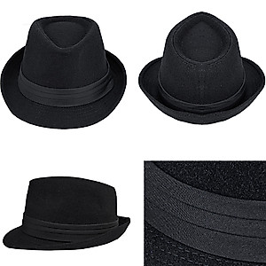 Men Classic Fedora-Hat Felt Manhattan-Gangster-Trilby with Band Unisex Women's Structured Trilby Fedora Hat(Size:S) (US, Alpha, Medium, Black)