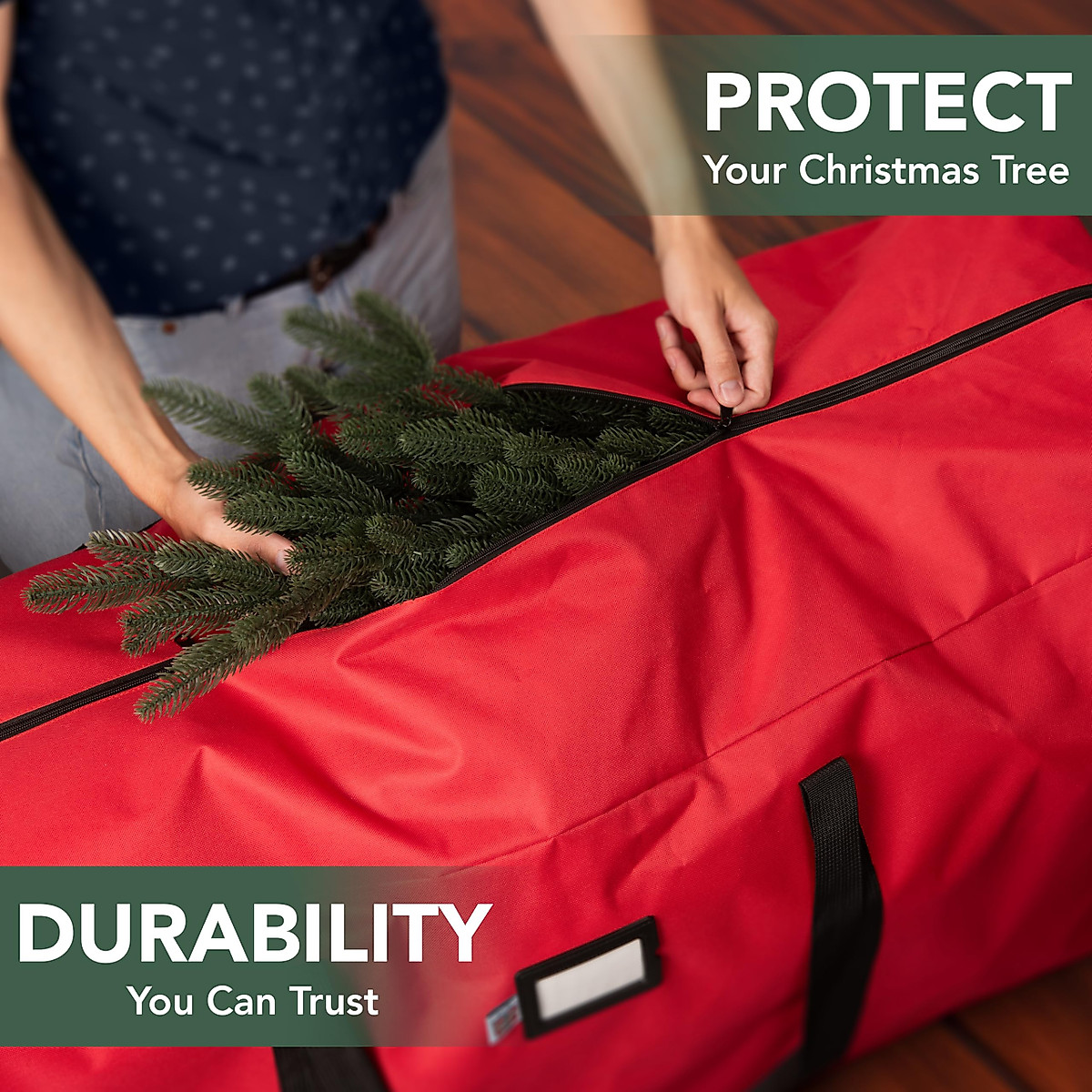 Holiday Cheer Christmas Tree Storage Bag – Heavy Duty Christmas Tree Bag Fits Up to 7.5ft Tall Artificial Christmas Tree, Waterproof with Durable Handles & Zipper – Xmas Tree Storage Bag (RED)
