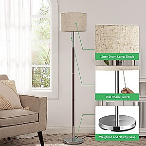 EDISHINE Modern Tall Floor Lamp, 63" Farmhouse Stand Up Reading Lamp with Linen Fabric Shade, Contemporary Slim Pole Lamp for Bedroom, Living Room, Office, Simple Design