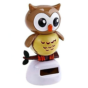 Solar Owl Bobble Shaking Head Dancing Toy Cat Figurine Statue Car Dash Board Ornaments for Car Vehicle Decoration - Light Coffee