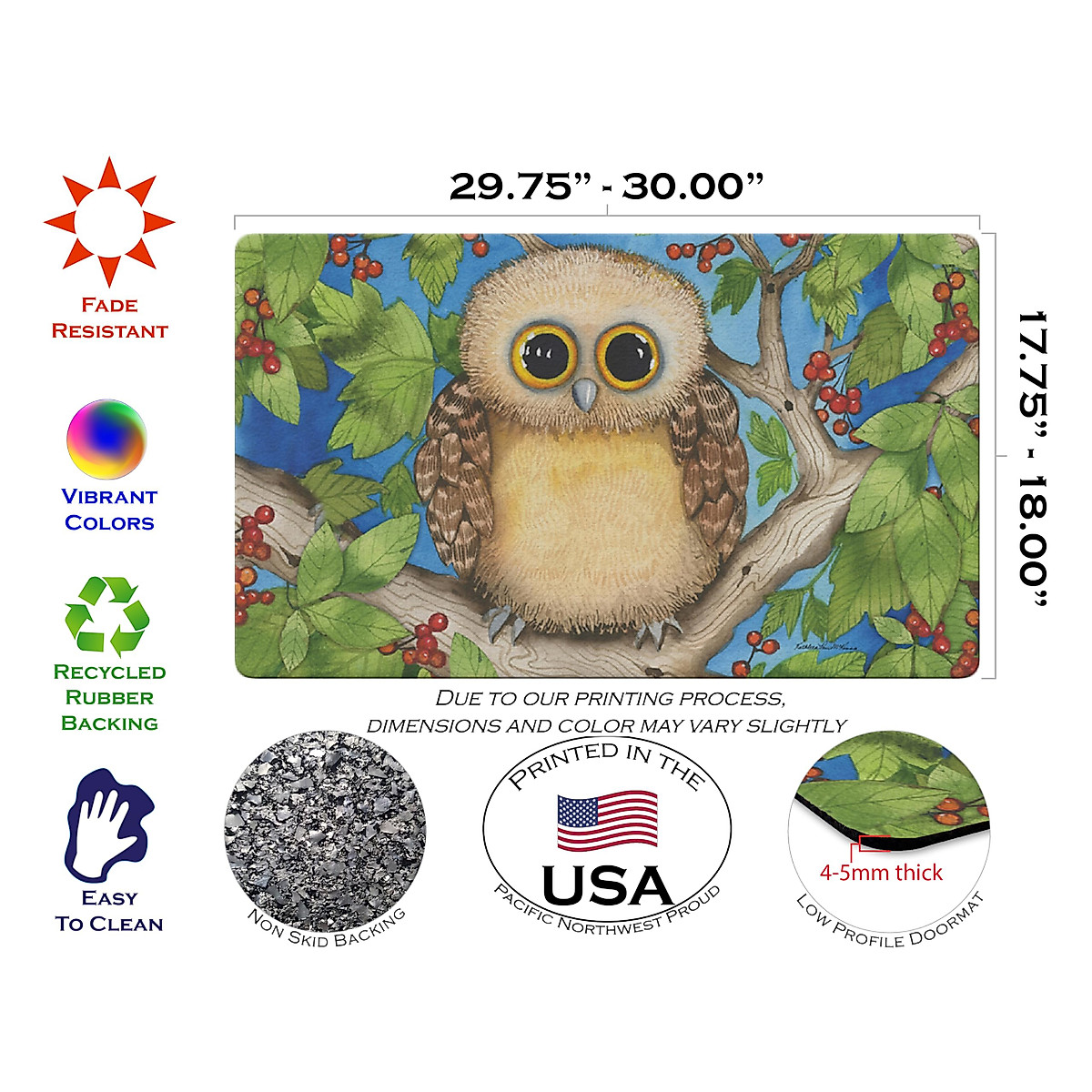 Toland Home Garden 800034 Hoot Hoot Fall Door Mat 18x30 Inch Owl Outdoor Doormat for Entryway Indoor Entrance