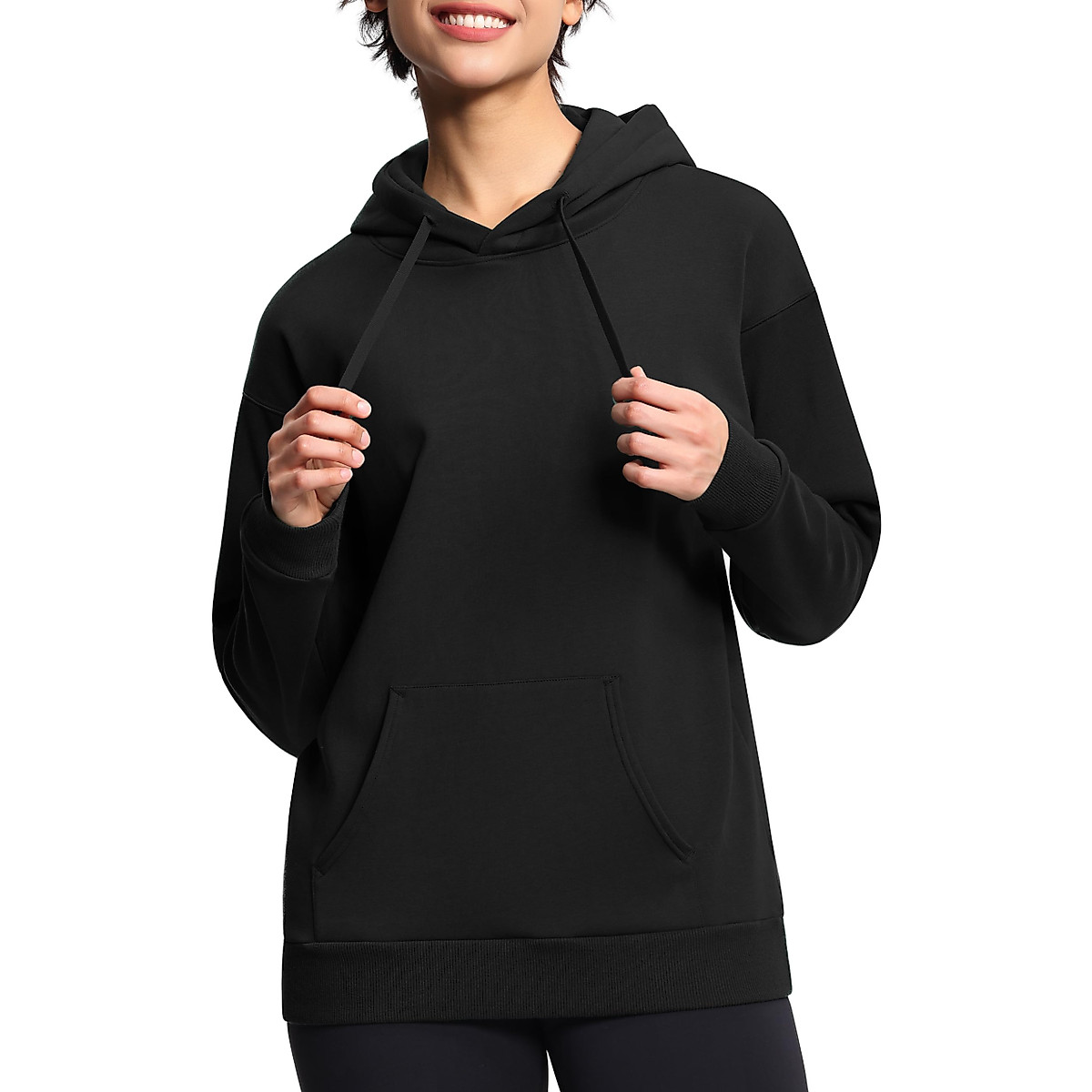 THE GYM PEOPLE Women's Basic Pullover Hoodie Loose fit Ultra Soft Fleece hooded Sweatshirt With Pockets (fleece lined-Black, Large)