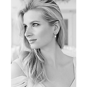 Mariell Petite Pearl Drop Wedding Earrings, 8MM Ivory Shell Pearls, Cubic Zirconia Crystal and Pearl Earrings for Brides, Bridesmaid, Prom and Mother of the Bride