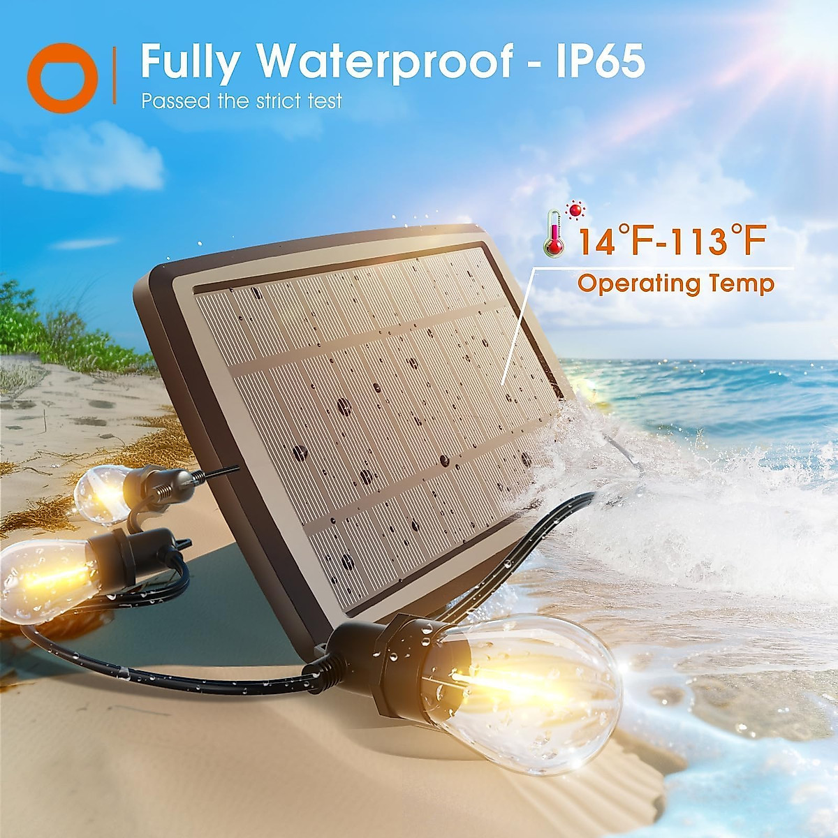 addlon 54(48+6) FT Solar String Lights Outdoor Waterproof with USB Port & Remote Control Solar Patio Lights Long Last for 20+Hrs Dimmable Solar Power LED Bulbs for Porch Garden Market Bistro