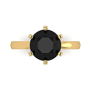 3 ct Round Cut Solitaire Natural Black Onyx Excellent Engagement Bridal Promise Anniversary Ring 18K Yellow Gold Size 5.75