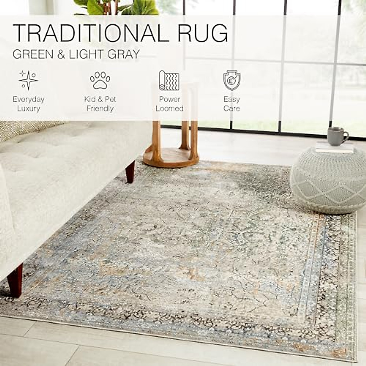 Jaipur Living Vibe Thayer 7'10"X10' Area Rug, Updated Traditional Green for Indoor Spaces